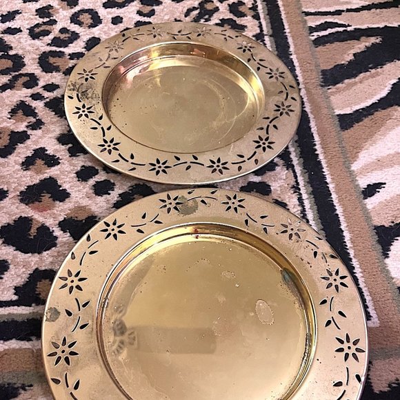 Dining | Vintage Partylite Brass Floral Border Plate Tray Set | Poshmark